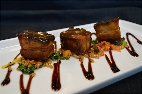 Duroc Pork Belly Appetizer On Farro With Balsamic Glaze Food Pork