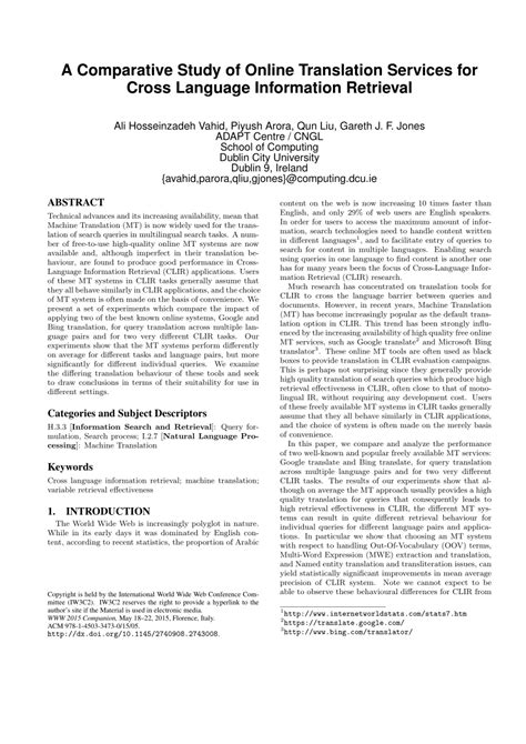 PDF A Comparative Study Of Online Translation Services For Cross