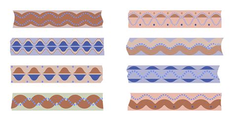 리본 세트 그림 테이프 와시 스카치 페이퍼 국가 민속 스타일의 리본 스크랩북 장식을위한 우아한 스카치 테이프 디자인 파도 점