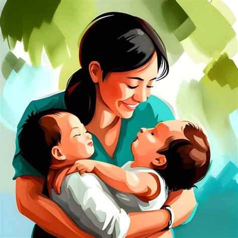 Foto madre abrazando tiernamente a su hijo ilustración en estilo