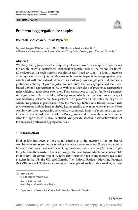 Preference Aggregation For Couples