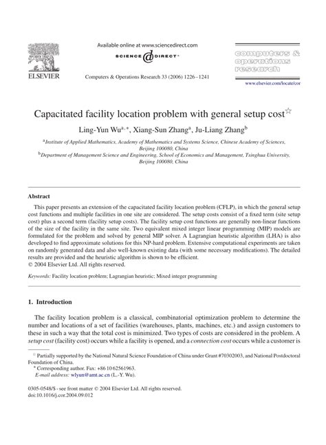 Pdf Capacitated Facility Location Problem With General Setup Cost