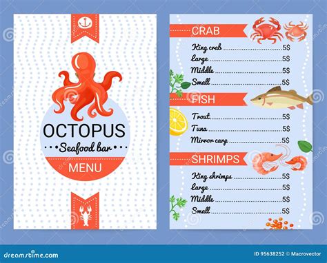 Cartel Plano Del Menú De La Barra De Los Mariscos Ilustración del Vector Ilustración de