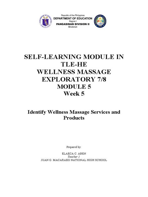Self Learning Module In Tle He Wellness Massage Exploratory 78 Pdf
