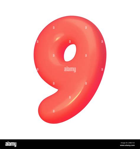Number 9 Red Digit Nine In 3d Style Realistic Design In Cartoon