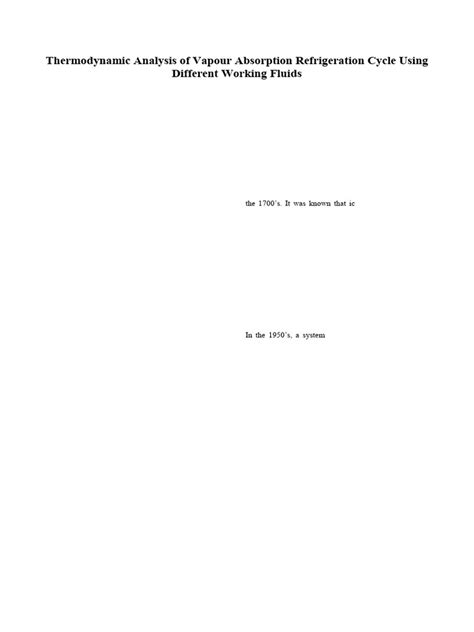 Thermodynamic Analysis Of Thermodynamic Analysis Of Vapour Absorption Refrigeration Cycle Using