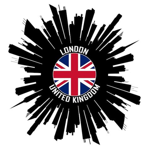 Silueta Del Horizonte De Londres Bandera Del Reino Unido Etiqueta De