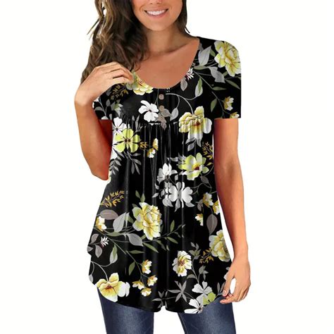 Casual T Shirt Plus Size Womens Plus Floral Print Short Temu