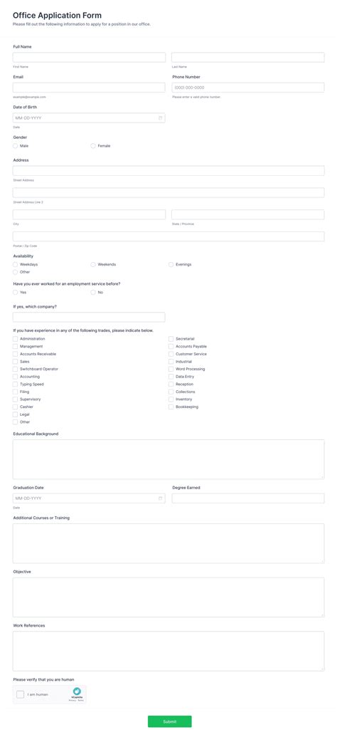 Office Application Form Template Jotform