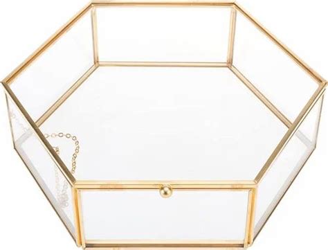 Glass Hexagon Golden Geometric Jewelry Box Display Jewelry Organizer