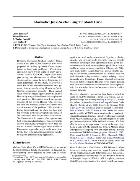 Pdf Stochastic Quasi Newton Langevin Monte Carlo