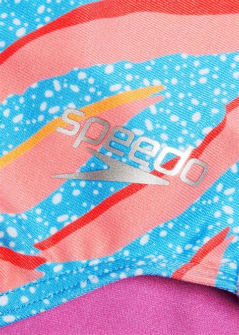 Speedo Girls Allover Digital Vback Swimsuit Kiki Pinkpicton Blue