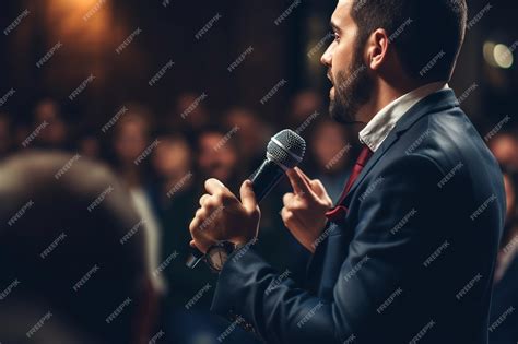 Premium Photo Speaker In Dark Room Giving Speech Generative Ai