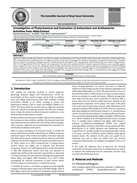 Pdf Investigation Of Phytochemical And Evaluation Of Antioxidant And