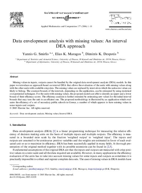 Pdf Data Envelopment Analysis With Missing Values An Interval Dea Approach
