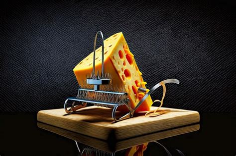 Premium Photo Cheese In Mousetrap On Black Background As Trap For