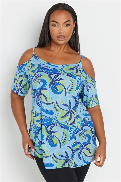 Yours Plus Size 2 Pack Blue And Black Swirl Print Cold Shoulder Tops