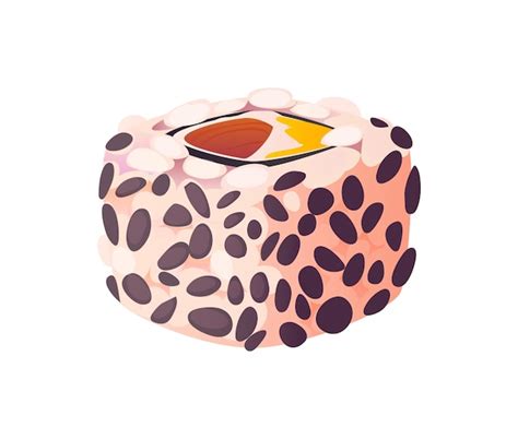 Sushi Japonais De Dessin Animé Uramaki Avec Des Graines Noires