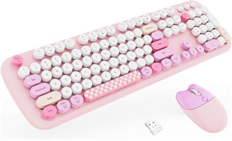 Wireless Keyboard Mouse Combo Coofun Cute Colorful 104 Keys Typewriter Retro Round