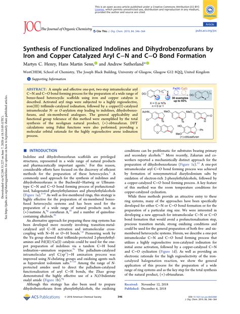Pdf Synthesis Of Functionalized Indolines And Dihydrobenzofurans By