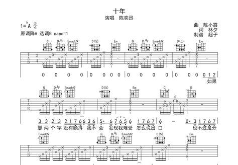 十年吉他谱陈奕迅g调弹唱50单曲版 吉他世界