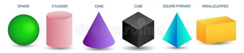 Set Of 3d Geometric Shapes Isometric Views Of Sphere Cylinder Cone