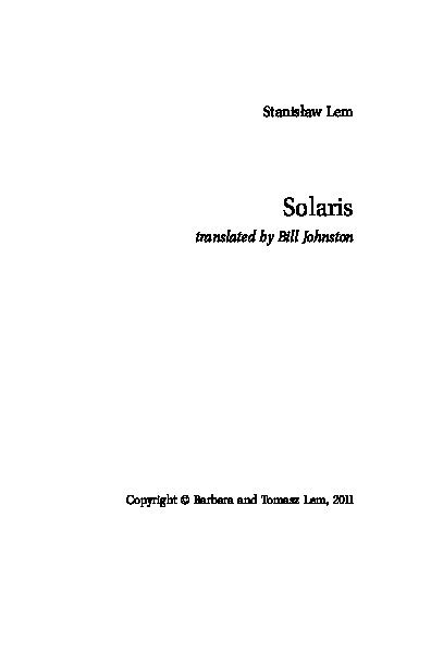 Stanislaw Lem Trans Bill Johnston Solaris Pdfcoffeecom