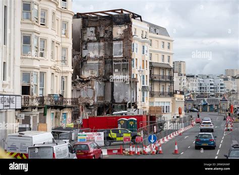 Demolition Work Continues On The Remains Of The Burnt Out Royal Albion