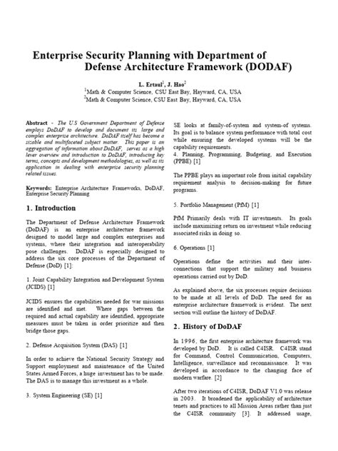 enterprise security planning with department of defense architecture