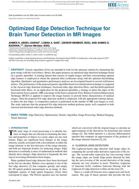 Pdf Optimized Edge Detection Technique For Brain Tumor Detection In Mr Images