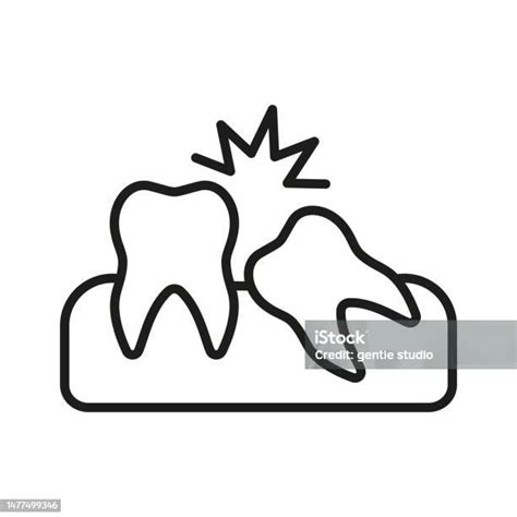 비뚤어진 이빨 선 아이콘입니다 사랑니 문제 선형 픽토그램 의료 부정 교합 구강 관리 치과 개요 기호입니다 치과 치료 기호입니다 편집 가능한 획 고립된 벡터 그림 건강 진단에