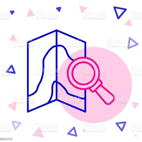흰색 배경에서 격리된 선 검색 위치 아이콘입니다 포인터 기호가 있는 유리 를 돋보이게 합니다 다채로운 개요 개념 벡터 거리에