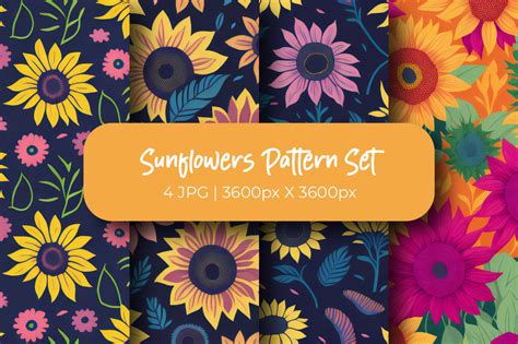 Sunflower Pattern Set Graphic By Srempire · Creative Fabrica