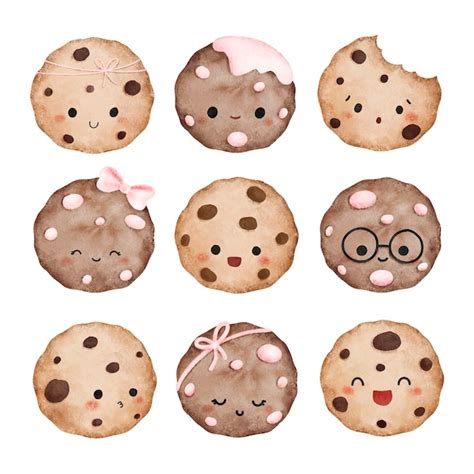 Premium Vector Watercolor Illustration Set Of Cute Cookie Character