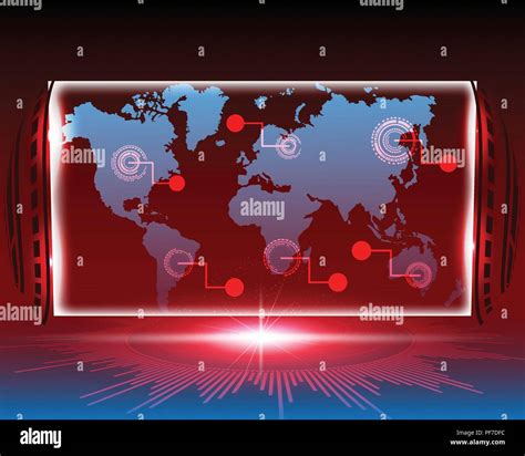 World Map Cyber Line Attack By Hacker Concept Background Vector