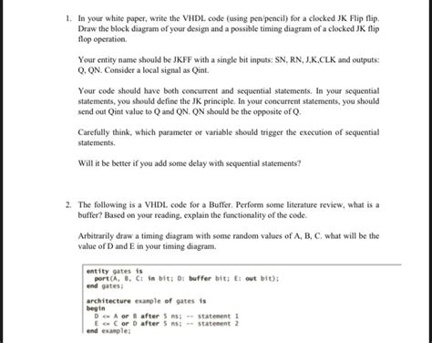 solved 1 in your white paper write the vhdl code using