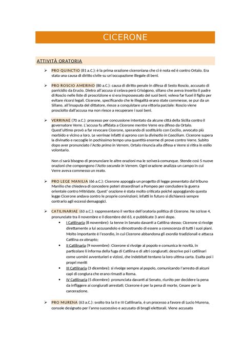 Riassunto Delle Opere Più Importanti Di Cicerone Docsity