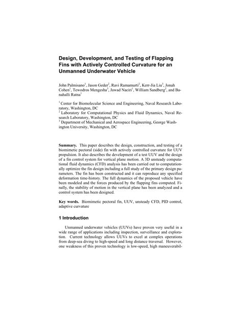 Pdf Design Development And Testing Of Flapping Fins With Actively Controlled Curvature For