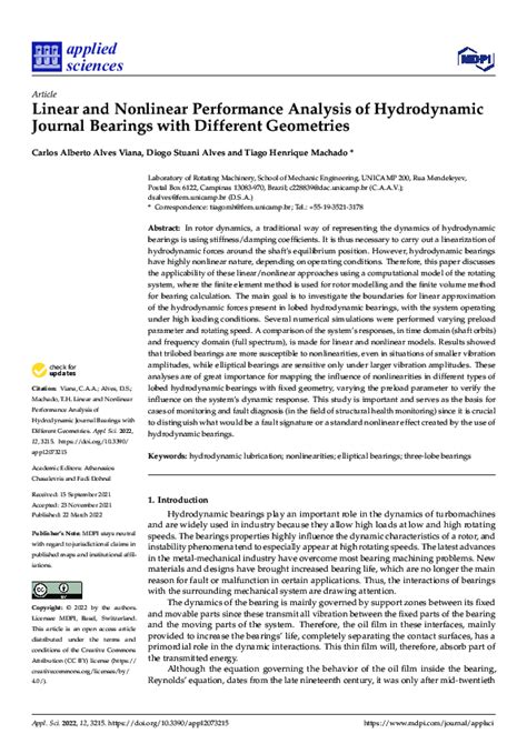 Pdf Linear And Nonlinear Performance Analysis Of Hydrodynamic Journal Bearings With Different