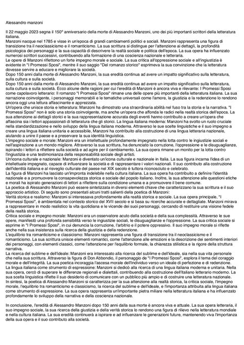 Vita Opere Alessandro Manzoni Schemi E Mappe Concettuali Di Italiano