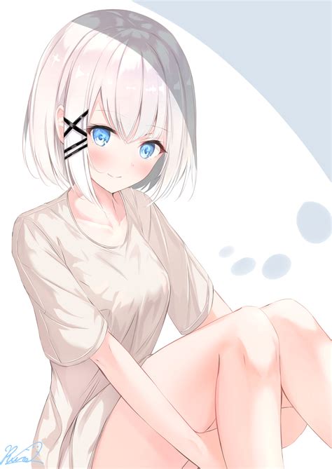 Siesta Tantei Wa Mou Shindeiru Anime Girls Artwork Emimeku Short Hair White Hair Blue Eyes