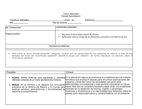 Planeacion 2 Grado CICLO 2022 Escuela Secundaria G Asignatura