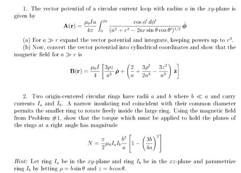 Solved Solve Problem And The Vector Potential Of A Chegg