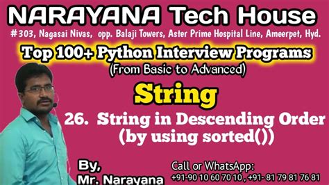 26 Python String Descending Order Mr Narayana Narayana Tech House 9010607010 Youtube