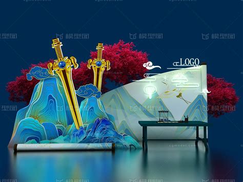 中式美陈 卷轴模型 Dp点小景模型库 3ds Maxmax模型下载 Cg模型网