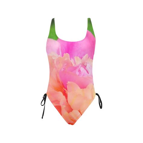 Pink Peony Drawstring Side One Piece Swimsuit Drawstring Side One Piece