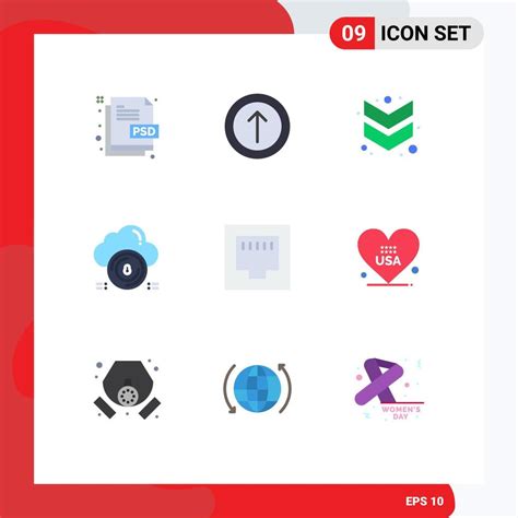 9 Thematic Vector Flat Colors And Editable Symbols Of Ethernet Data Arrow Cloud Secure Editable
