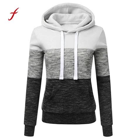 Sweatshirt Fashion Womens Casual Hoodies Patchwork Ladies Hooded Blouse