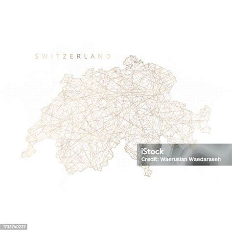 Low Poly Map Of Switzerland Gold Polygonal Wireframe Glittering Vector