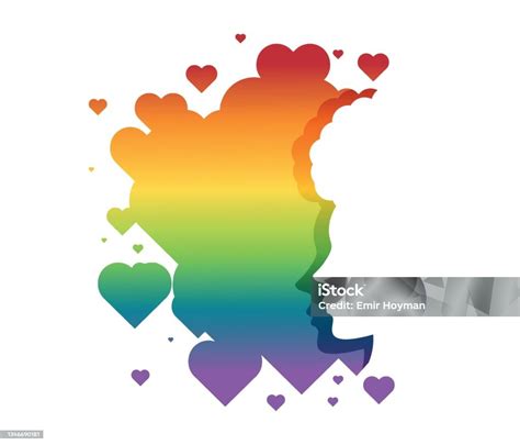 Lgbt 프라이드의 달 무지개 심장 벡터 무지개의 상징적 인 색상의 배경에 패턴이있는 여성 실루엣 인권과 관용을 위해 싸우는